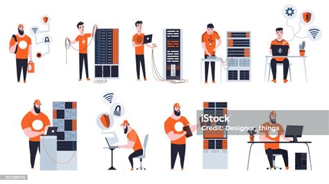 남성 Sysadmin 작업 서버를 유지 관리하거나 복구하는 상황이 다릅니다 작업 유지 관리 네트워크 연결 복구 및 조정 기술