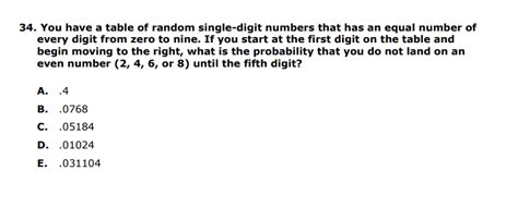 34 You Have A Table Of Random Single Digit Numbers