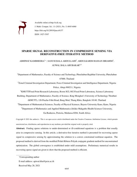 Pdf Sparse Signal Reconstruction In Compressive Sensing Via