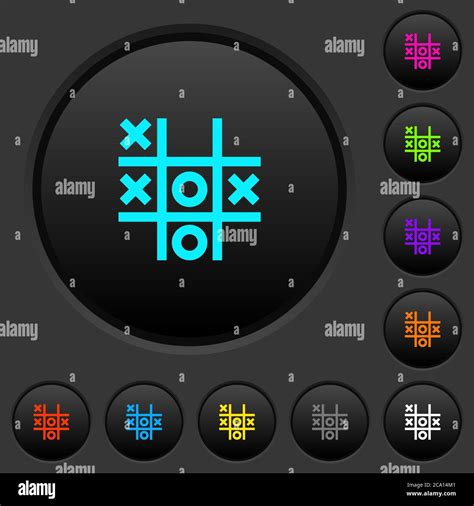 Tic Tac Toe Game Dark Push Buttons With Vivid Color Icons On Dark Grey