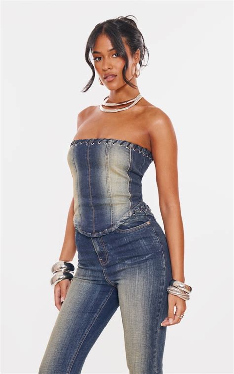 Denim Corsets Denim Corset Tops Prettylittlething