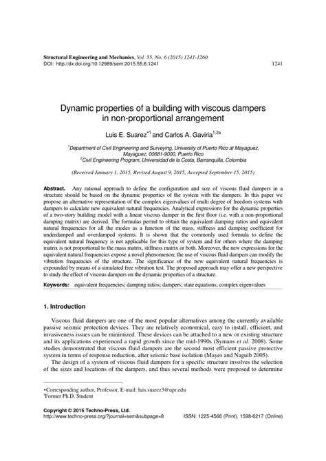 Pdf Dynamic Properties Of A Building With Viscous Dampers In Non Proportional Arrangement