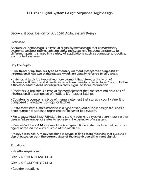 Notes Ece Digital System Design Sequential Logic Design Ece