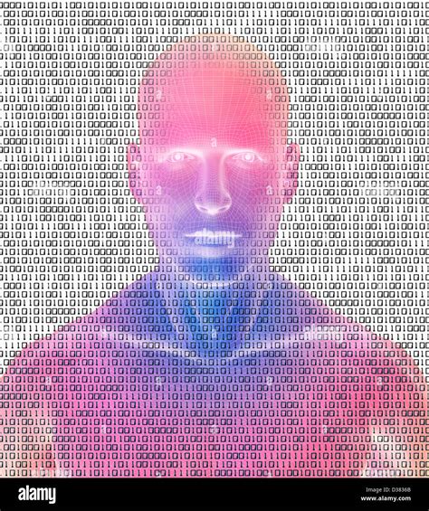 Digitally Generated Male Figure Against Binary Code Background Stock