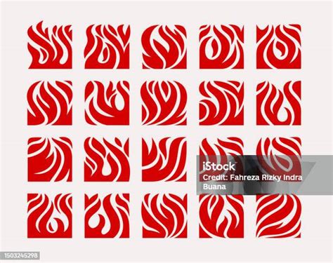 Koleksi Desain Ikon Asap Api Persegi Set Branding Api Kotak Sederhana
