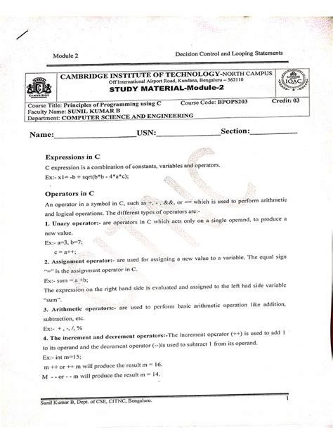 Principles Of Programming Using C Module 2 Pdf