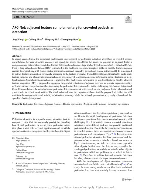 Afc Net Adjacent Feature Complementary For Crowded Pedestrian Detection Request Pdf
