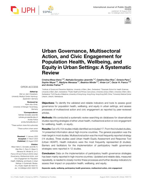 Pdf Urban Governance Multisectoral Action And Civic Engagement For