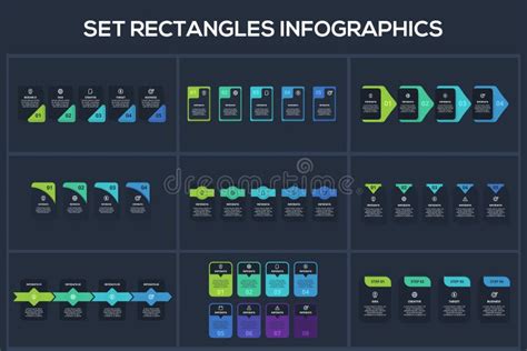 set rectangles infographic with 4 5 8 steps options parts or processes template for web on