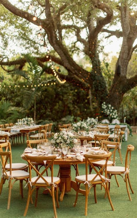 Boho Chic Garden Wedding Reception Wood Tables And Chairs Garden Chic