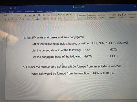 Solved Identify Acids And Bases And Their Conjugates Chegg