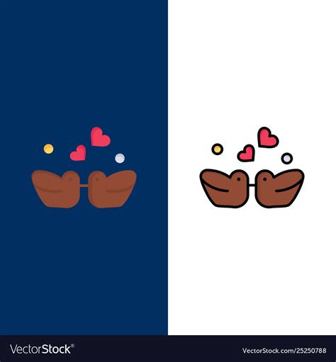 Birds Lovebirds Couple Ducks Icons Flat And Line Vector Image