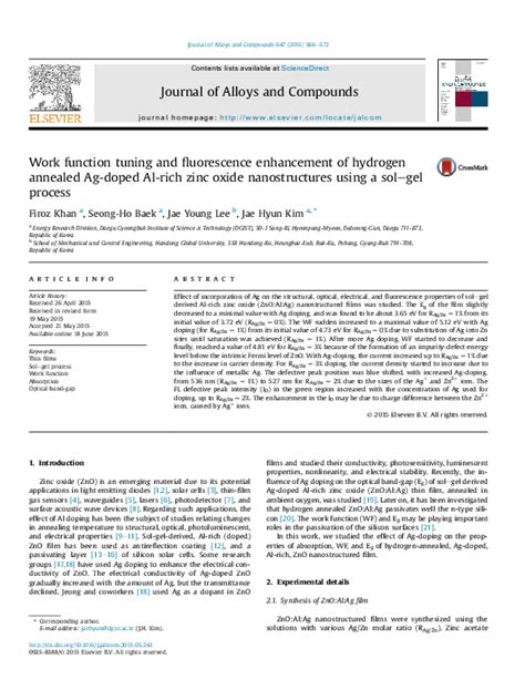 Pdf Work Function Tuning And Fluorescence Enhancement Of Hydrogen