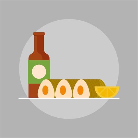 롤과 간장으로 만든 아시아 요리의 구성 프리미엄 벡터