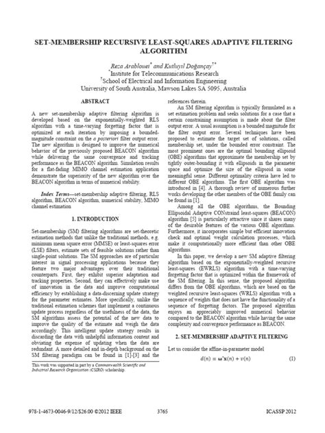 Set Membership Recursive Least Squares Adaptive Filtering Algorithm Pdf Least Squares