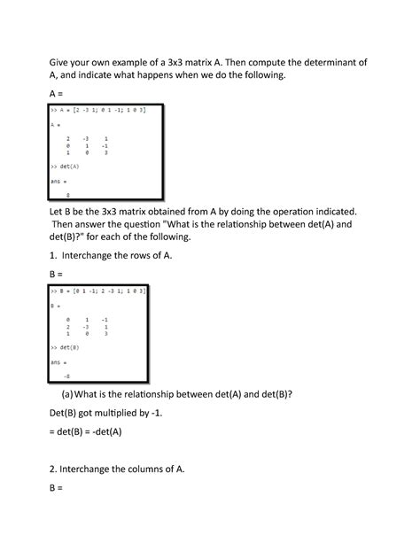 Give Your Own Example Of A 3x3 Matrix A Then Compute The Determinant