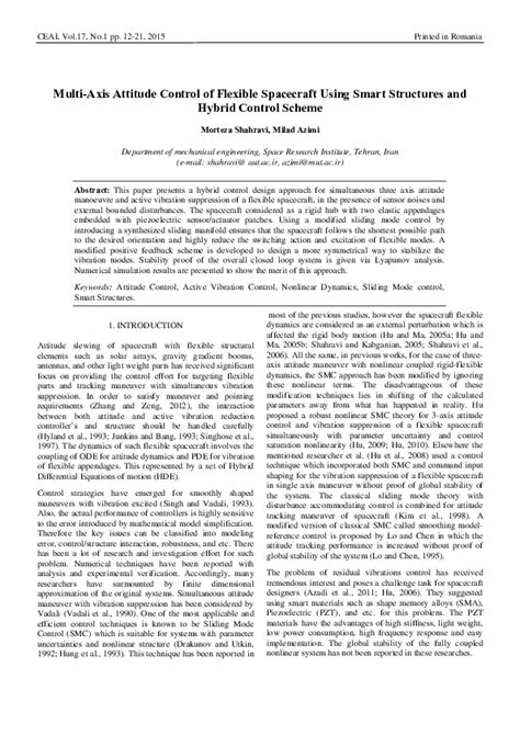 Pdf Multi Axis Attitude Control Of Flexible Spacecraft Using Smart