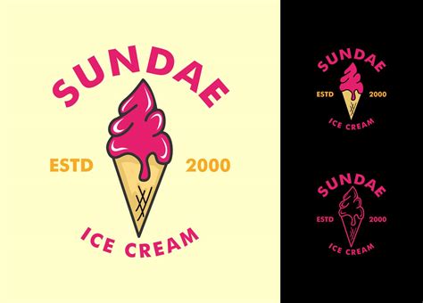 Sundae Ice Cream Logo Vintage Retro Sign With Ice Cream Cone Sundae Icon Suitable For Logos Of