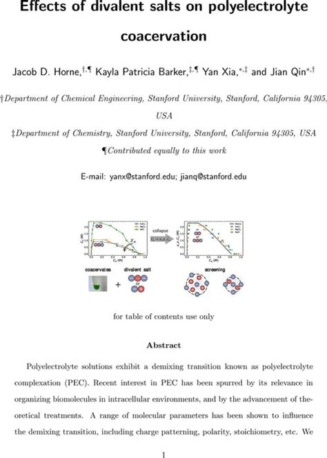 Effects Of Divalent Salts On Polyelectrolyte Coacervation Polymer
