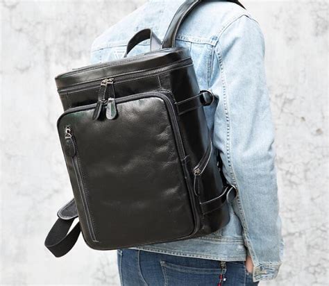 Large Daily Work Black Leather Backpack Purse Bag Leatherneo