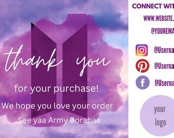 Bts Thank You Card Etsy