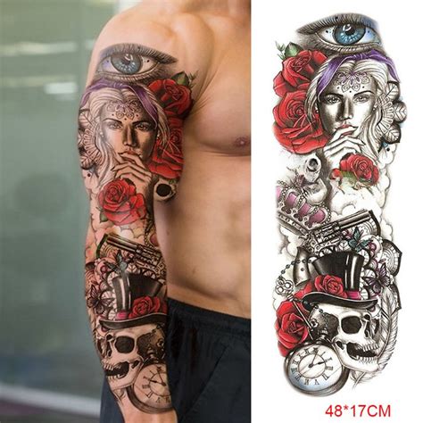 Mens Waterproof Temporary Tattoo Sleeve Rose