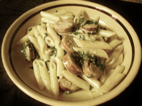 Penne With Sausage And Spinach Alfredo Mama Ds Kitchen Of Love