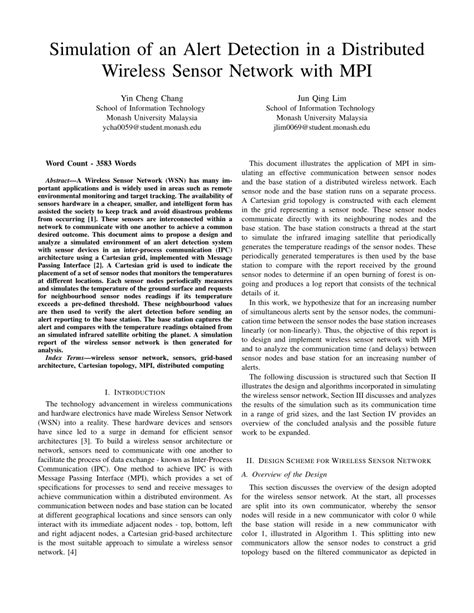 Pdf Simulation Of An Alert Detection In A Distributed Wireless Sensor