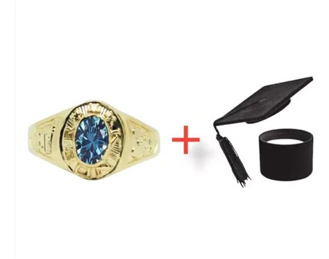 Anillo Graduación Kinder Oro Lam Piedra Azul Con Birrete Meses sin intereses