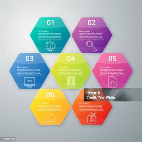 벡터 일러스트레이션 인포그래픽 7 Hexagons 7에 대한 스톡 벡터 아트 및 기타 이미지 7 육각형 인포그래픽