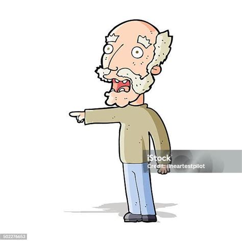 Cartoon Scared Old Man Pointing Stock Illustration Download Image Now
