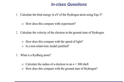 In Class Questions 1 Calculate The Bind Energy In Ev