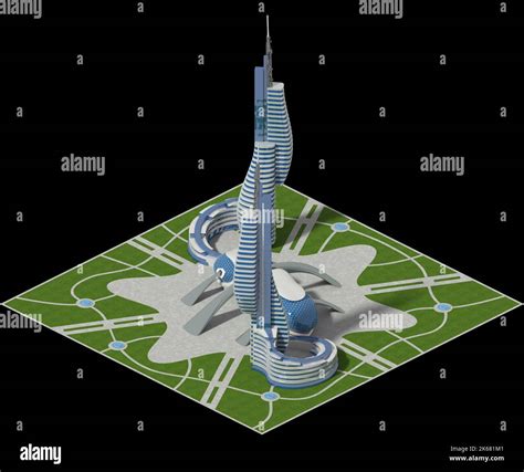 futuristic architecture square tiled game rendered in dimetric