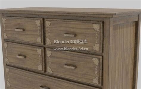 Blender 金色装饰棕色旧抽屉柜子3d模型素材资源免费下载 Blender3d模型库