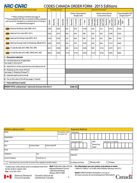 Fillable Online Nrc Cnrc Gc Nrc Construction Codes And Guides Order