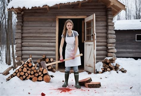 Female Chopping Wood In Winter Stable Diffusion Online