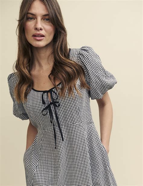 Black Gingham Check Tie Detail Bertie Midi Dress