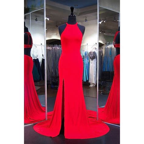 Sexy High Slit Cut Out Back Long Red Jersey Evening Prom Dress