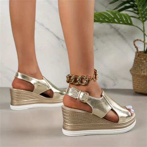 Women Color Wedge Sandals Ankle Strap Temu