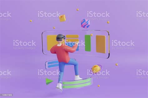 3d 남자는 기술을 착용하고 집에서 가상 현실을 만지고 메타버스 미래로 게임 Vr 감동적인 가상 현실은 가상 세계 메타버스