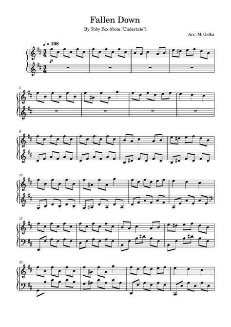 Toby Fox Fallen Down From Undertale Piano Cover 曲谱 By M Galka