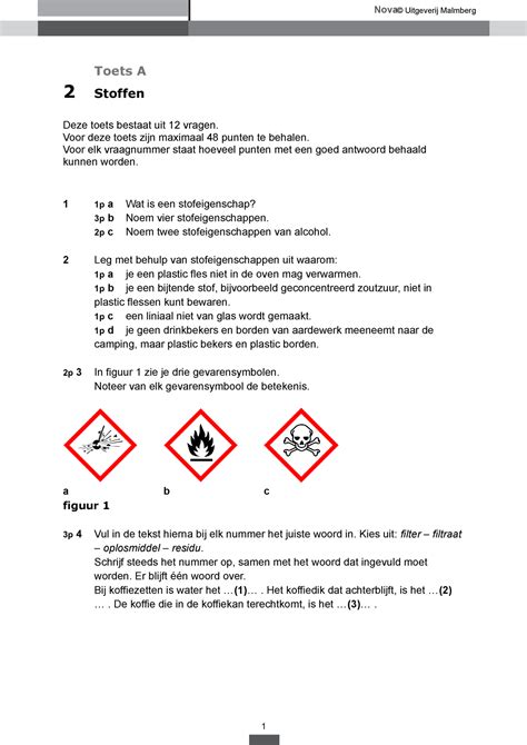 Nova H Vg ET A Toets Hoofdstuk Nask Vwo H Stoffen Eindtoets A Toets A Stoffen