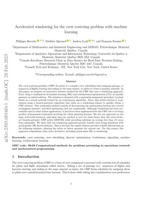 Pdf Accelerated Windowing For The Crew Rostering Problem With Machine Learning