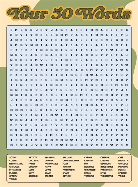 Printable Word Search 50 Words Fanny Printable