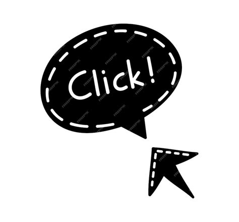 Premium Vector Doodle Click Button Mouse Cursor With Text Hand Drawn