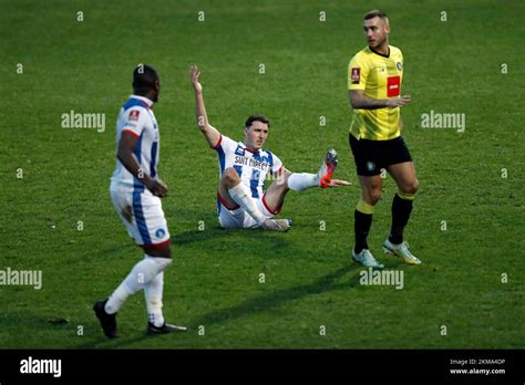 Hartlepool Uniteds Callum Cooke Centre Reacts After Being Fouled