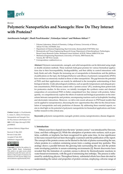 Pdf Polymeric Nanoparticles And Nanogels How Do They Interact With Proteins