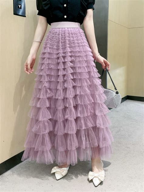 Mesh Tiered Yarn Skirt Wedding Look Long Skirts For Women High