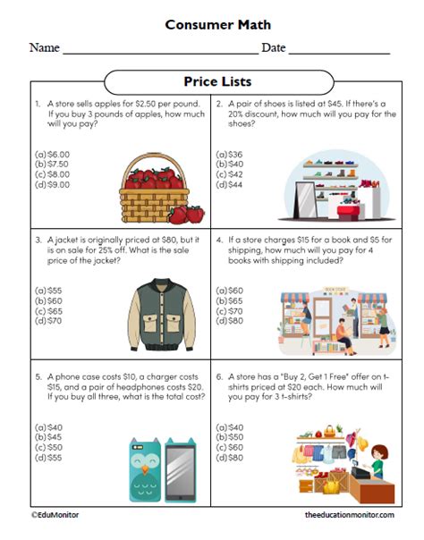 Consumer Math Eighth Grade Worksheet Edumonitor Science Math