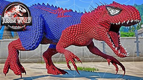 Download Spiderman Indominus Rex Venom Iron Man Captain America Dino Fight 🌍 Jurassic World